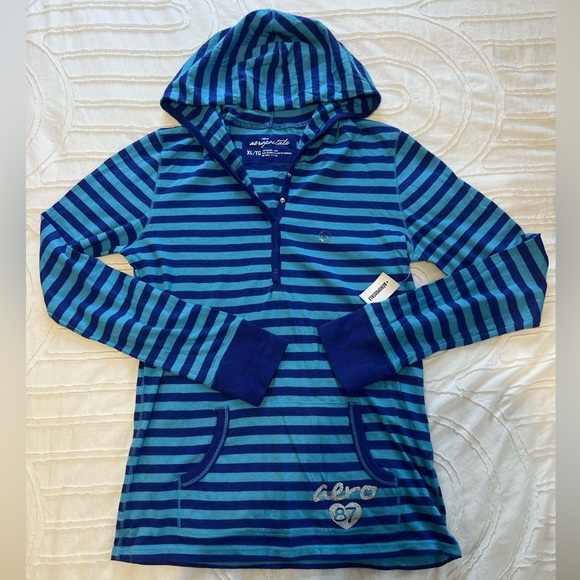 Aeropostale | Tops | Nwt Aeropostale Womens Blue Striped Long Sleeve With Hood | Poshmark